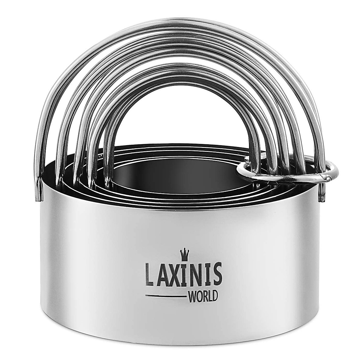 Laxinis World Biscuit Cutter Set, 5 Pieces Round Cookies Cutters with Handle, 18/8 Stainless Steel Graduated Circle Pastry and Dough Cutters