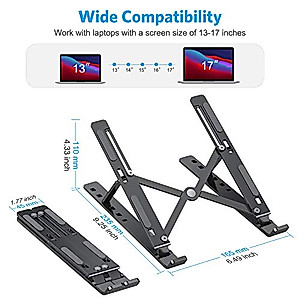 OMOTON Laptop Stand, Adjustable Laptop Stand for Desk, Portable Foldable Laptop Holder, Aluminum Laptop Cradle, Compatible MacBook Air, MacBook Pro, HP, Dell, Lenovo More (Up to 16 inch) (Black)
