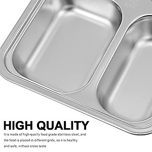 Cabilock Stainless Steel Divided Plate with Lid Rectangular 4 Compartment Serving Tray Platter Dinner Snack Dish for Kids Lunches Portion Control Camping