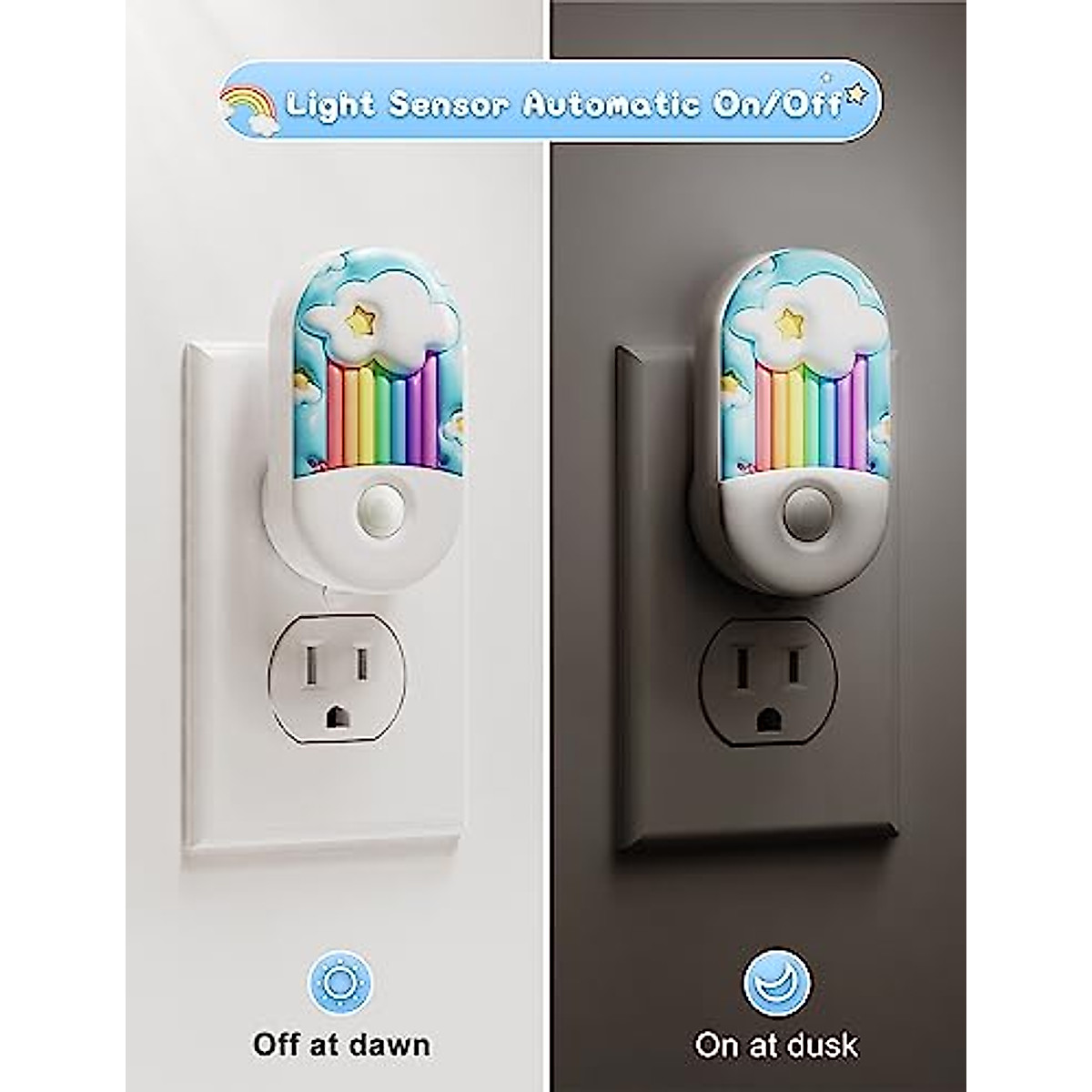 Rainbow Night Light, LOHAS[2 Pack] Plug in Night Light for Kids, 0.6W LED Dusk to Dawn Sensor Cute Nursery Gift, Daylight White 5000K, 30/60LM Nightlight for Baby Children Boy Toddler Decoration