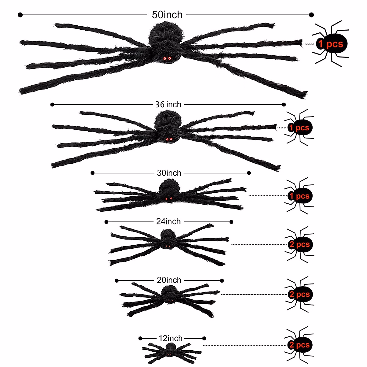 9PCS Giant Spider Outdoor Halloween Decorations Realistic Large Scary Spider Props Scary Giant Spider Halloween Decorations for Outside Yard Garden Lawn Party (9 PCS Giant Spider)