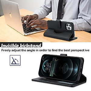 Ｈａｖａｙａ for iPhone 12 Wallet case iPhone 12 case with Card Holder Detachable Magnetic mgasafe Phone case iPhone 12 pro case letaher flip Cover-Black