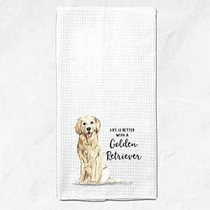 Watercolor Life is Better with a Golden Retriever Microfiber Kitchen Tea Bar Towel Gift for Animal Dog Lover