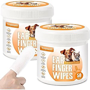 Kopmath Ear Cleaner Finger Wipes for Dogs & Cats, Gently Clean Earwax & Dirt, Soothe Ear Itching, Easy to Use, Natural Pet Ear Wipe for Dog, Unscented, 100 Disposable Count