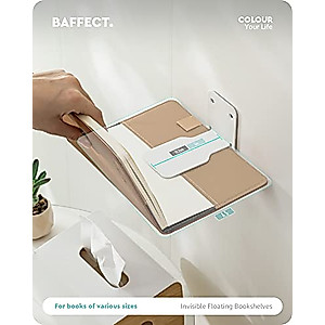 Baffect Invisible Floating Bookshelves, Set of 4 Concealed Drilling Mounted Bookshelves, Heavy-Duty Metal Book Organizers for Bedroom (White)