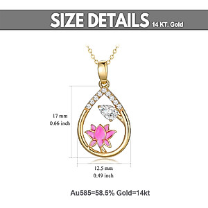 SISGEM 14k Gold Pink Lotus Flower Pendant and Chain Necklace, 16-18 Inches