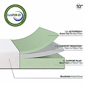 Zinus 10 Inch Green Tea Fresca Memory Foam Mattress/CertiPUR-US Certified/Bed-in-a-Box/Pressure Relieving/Made in USA, Full