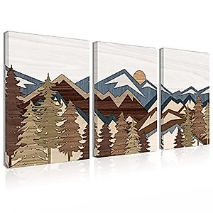 BINCUE Boho Canvas Wall Art Decor 12"x16" Mountain Paintings Art,Farmhouse Wall Decor Abstract Artwork 3 Pieces,Home Living Room Bedroom Office Canvas Decor Gift