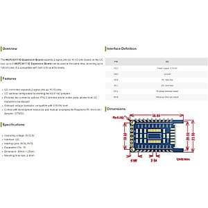 Waveshare MCP23017 IO Expansion Board Compatible with Both 3.3V and 5V Levels I2C Interface Expands 16 I/O Pins