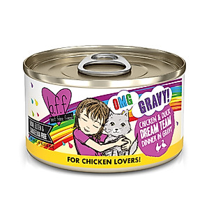 Weruva B.F.F. OMG - Best Feline Friend Oh My Gravy!, Chicken & Duck Dream Team with Chicken & Duck in Gravy, 2.8oz Can (Pack of 12)