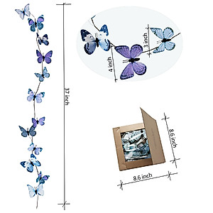 Artificial Butterfly Garland, Fake Butterfly Decorative Vines, DIY 3D Unique Butterfly Hanging Decor for Home Wall Easter Spring Flowers Party Wedding Arch Shopping (Dark Blue)
