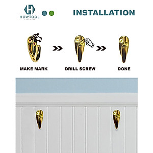 HOWTOOL Wall Hooks for Hanging Heavy Duty 35 lbs Hooks for Walls Brass 12 Pack