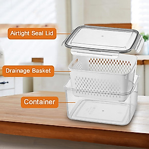 CD HOME 4 PCS Fruit Containers for Fridge -Airtight Food Storage Containers with Removable Colander - Dishwasher & microwave safe Produce Containers Keep Fruits,Berry, Vegetables, Fresh longer