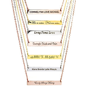 Lazycat Personalised Simple Blank Long Bar Necklace,Can Be Custom The Name Necklace