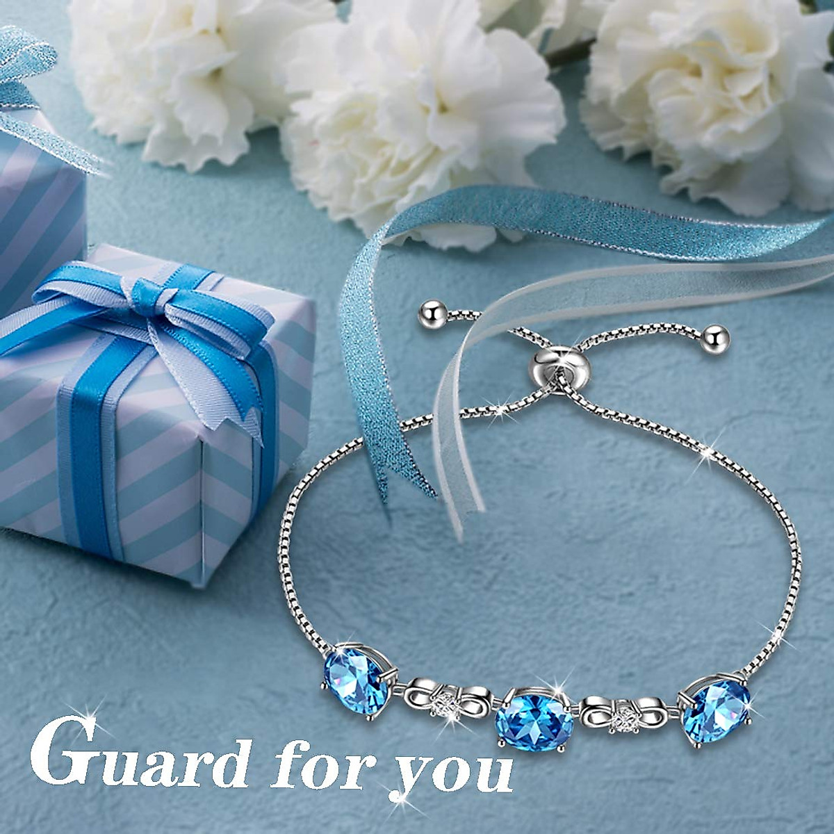 Aurora Tears March Birthstone Bracelet Women 925 Sterling Silver Link Bracelets Jewelry DB0112M