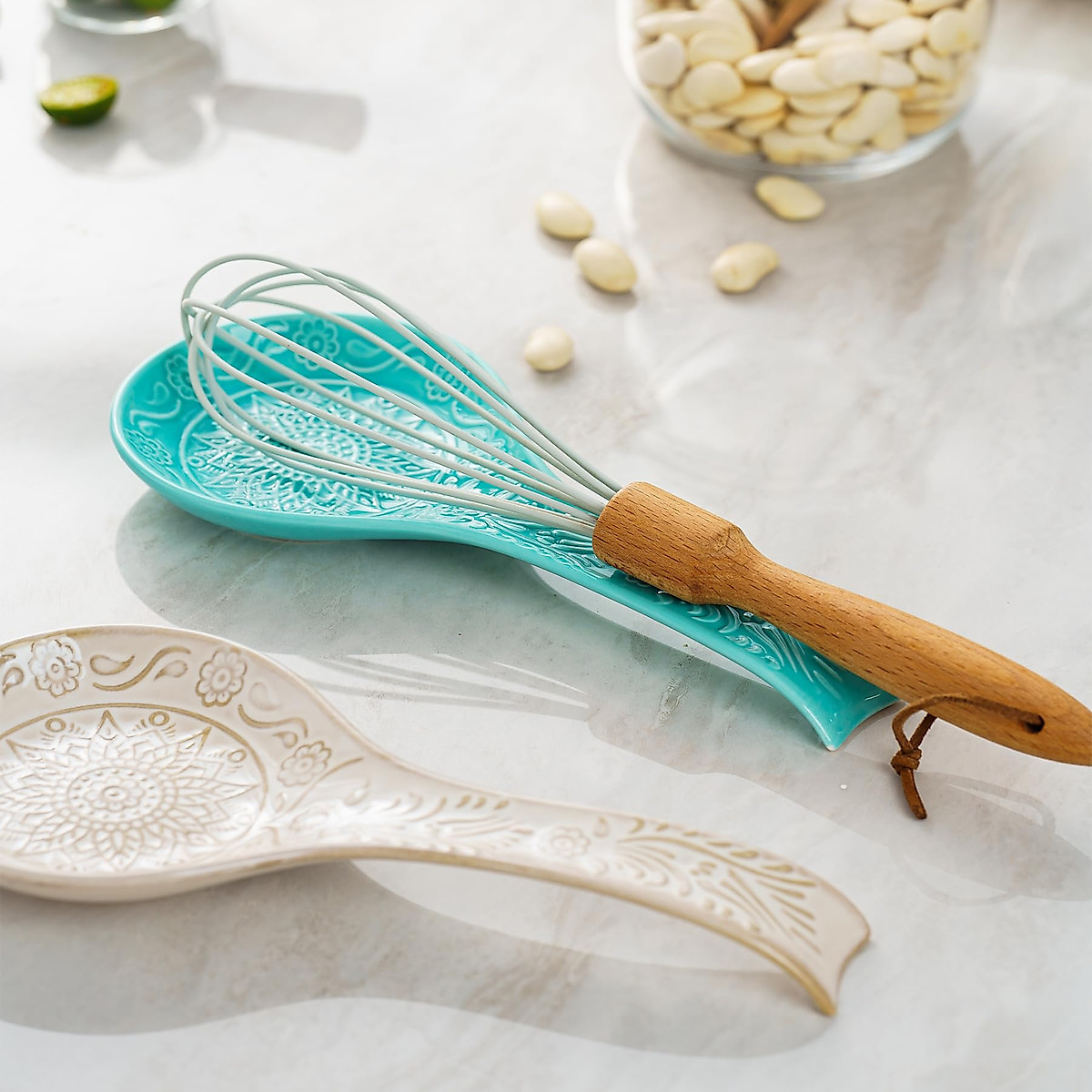 Ceramic Spoon Rest, 9 Inches Large Spoon Holder for Kitchen Counter, Kitchen Accessories, Dishwasher Safe, White