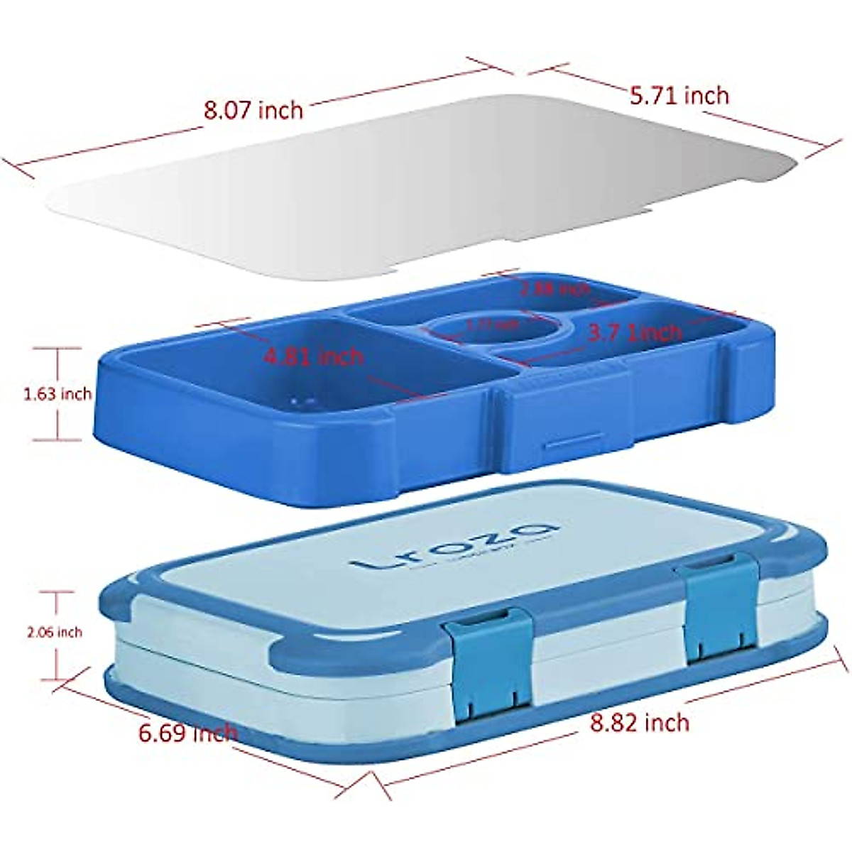 LROZA Leakproof Kids Lunch Box | 4-Compartment Bento Box for Kids | BPA-Free | School Lunch Container for Boys Girls | Children Travel On-the-Go Meal and Snack Packing Containers, BLUE-1