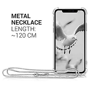 kwmobile Case Compatible with Apple iPhone 11 - Crossbody Case Clear Transparent TPU Phone Cover with Metal Chain Strap - Transparent/Silver