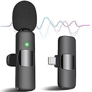 IIQ Wireless Lavalier Microphone for iPhone, Mini Professional Wireless Lavalier Microphone, Wireless Clip Mic, Tiny Lapel Microphone for iPad, for Video Interview Podcast, Facebook, YouTube