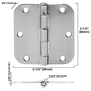 Amazon Basics Interior Door Hinge, Rounded, 3.5 x 3.5 Inch, Satin Nickel - Pack of 18
