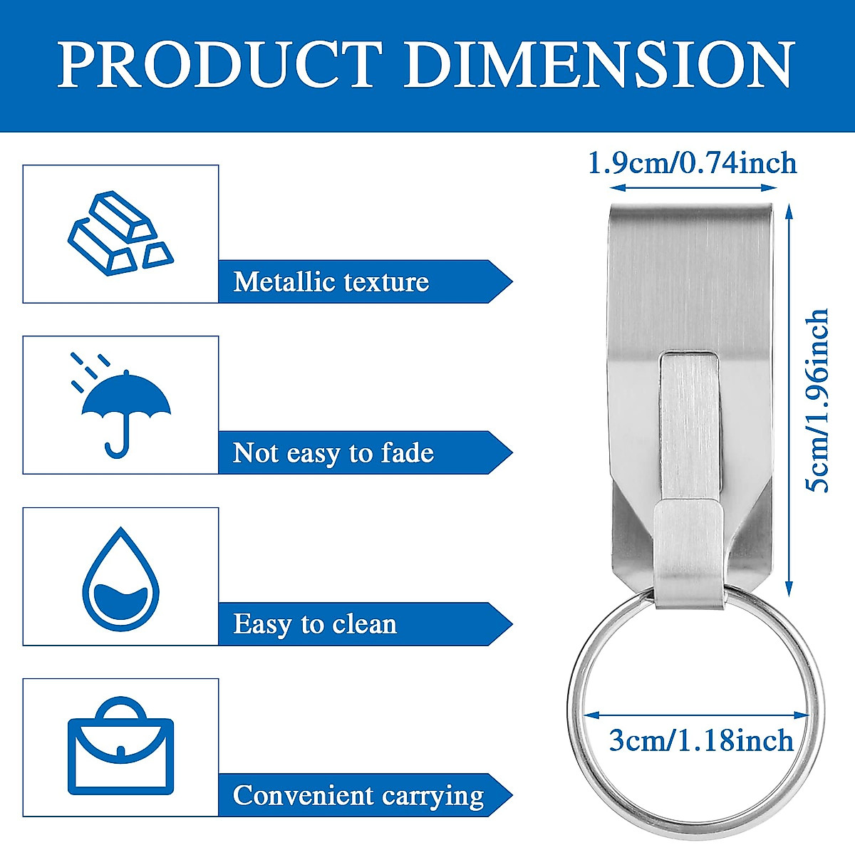 TIESOME 4pcs Belt Key Clip Key Chain, Belt Security Metal Key Holder for Car Keys Key Chain and Men Women Home Office Supplie (Silver)