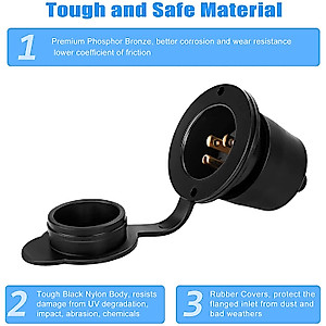 WAWETA 15 Amp Flanged Inlet 125V, Shore Power Inlet with Waterproof Cover, NEMA 5-15 AC Port Plug 2 Pole 3-Wire Generator Male Receptacle for Marine Boat RV Shed Electrical Extension