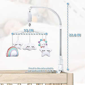 FEISIKE Baby Crib Mobile with 3 Modes Musical Box,Volume Control,12 Lullabies,Nursery Crib Toys for Newborn Ages 0 and Older,23 Inches Baby Mobile Arm and 5 Pcs Hanging Toys