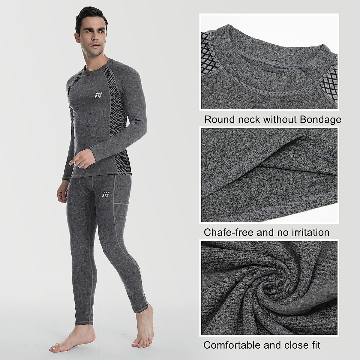 MEETWEE Men's Thermal Shirts, Winter Ski Gear Fleece Lined Long Johns Base Layer Warm Top for Skiing Grey