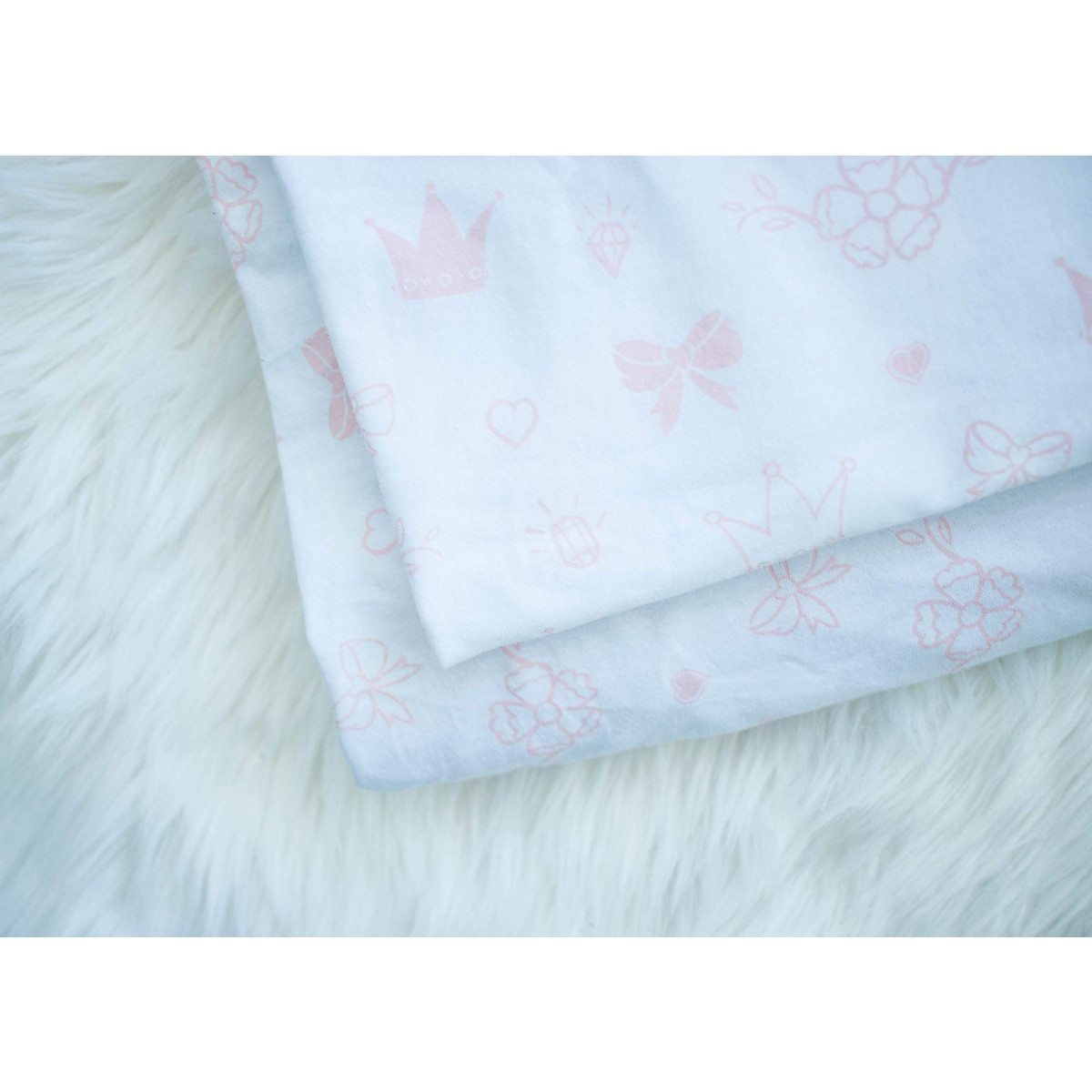 BlisfulNight Modern Princess Design 100% Jersey Cotton Pink Fitted Crib Sheet Set with Toddler Pillowcase for Girls - Soft, Breathable - Fits Standard Crib and Toddler Mattress (Sweet Amber)