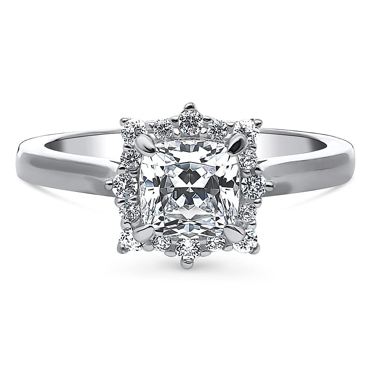 BERRICLE Sterling Silver Sunburst Wedding Engagement Rings Cubic Zirconia CZ Halo Promise Ring for Women, Rhodium Plated Size 6