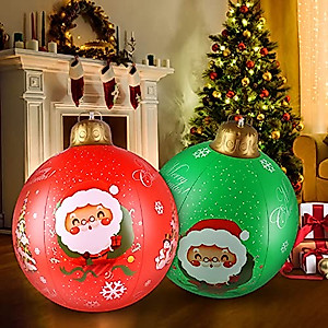 2 Pcs Inflatable Christmas Ball - 24 Inch Christmas Ball Ornaments PVC Giant Indoor Outdoor Xmas Ball for Holiday Yard Lawn Porch Pool Tree Decoration, 2 Pcs Red