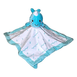 SONA G DESIGNS Baby Lovey Custom Personalized with Name Plush Security Blanket - Narwhale - Elephant - Owl for Infants Babies Toddlers Newborns (Aqua Narwhal with Embroidered Name)