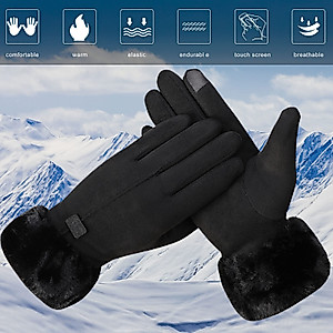 Henykany Winter Gloves for Women Warm Touchscreen Glove Windproof Elastic Texting Black Gloves Women