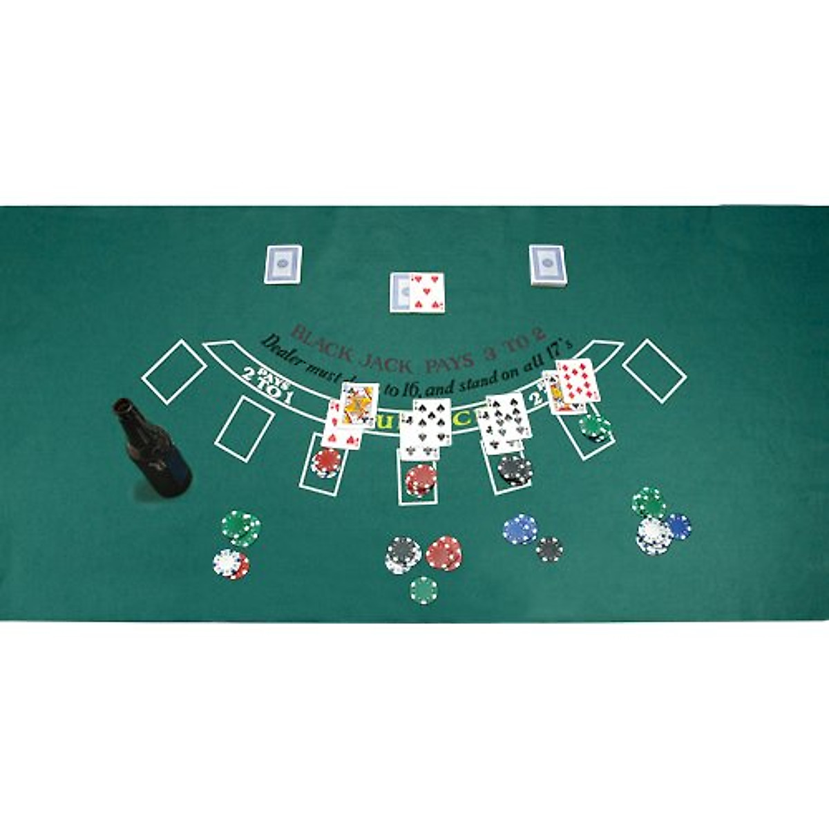 Brybelly Casino Night 4-in-1 Felts Only -Blackjack, Craps, Roulette and Texas Hold'em Table Felt Only- Green Felt Double Sided Casino Tabletop Gaming Mat- 18" x 36" - Perfect for Casino Game Night
