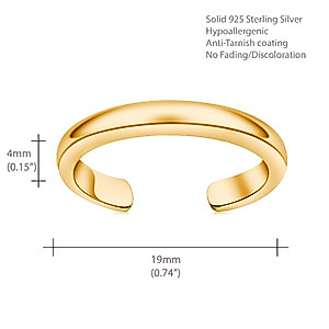 Hoops & Loops Yellow Gold Flashed Sterling Silver High Polished Plain Simple Toe Ring