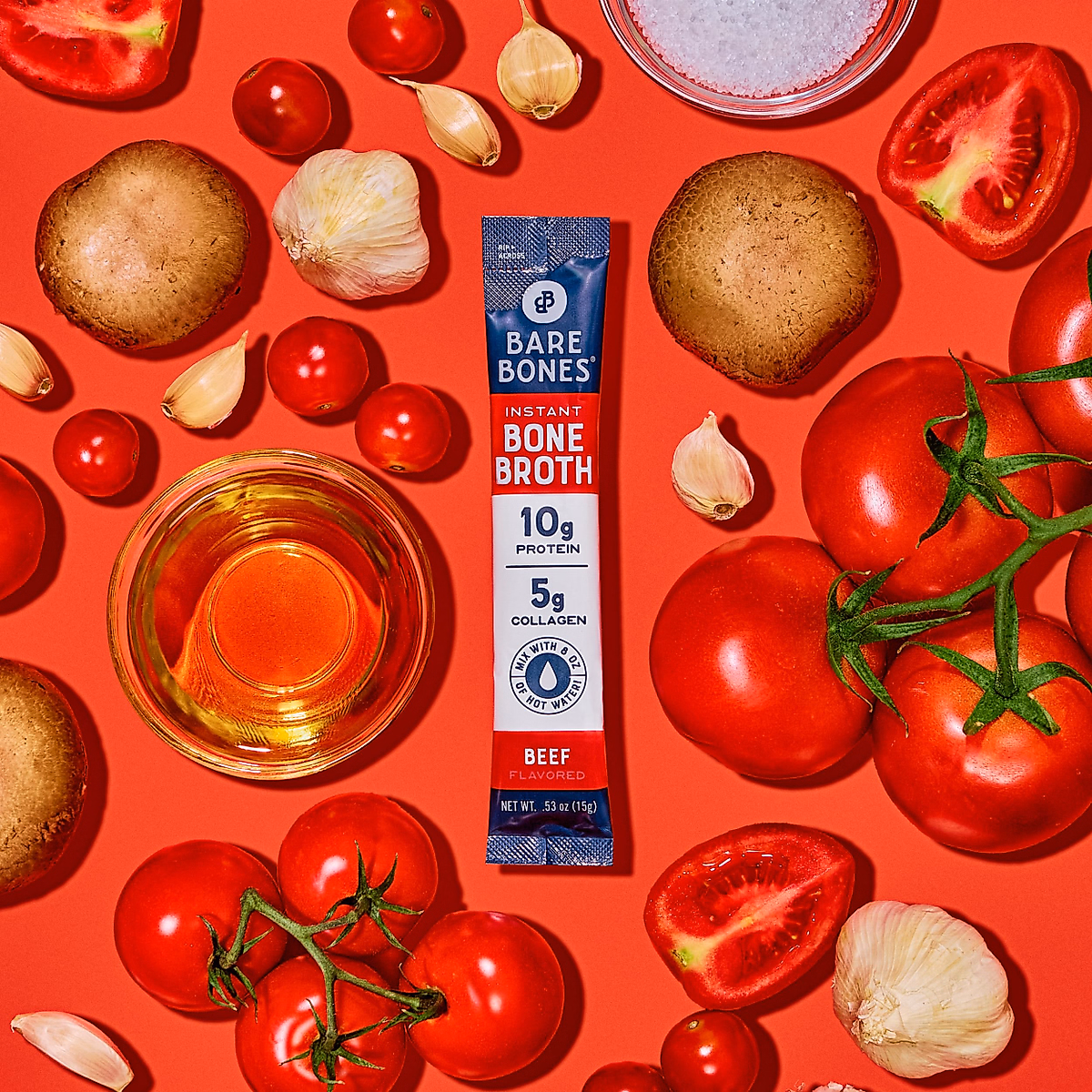 Bare Bones Beef Bone Broth Instant Powdered Mix | Rich Savory Packets on-the-Go No Artificial Flavors | 100% Grass Fed Keto & Paleo Friendly | 10g Protein | 8 Pack