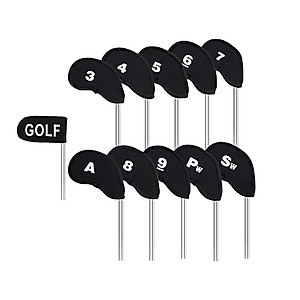 AUEAR, 11 Pack Golf Head Covers Black Neoprene Iron Putter Headcovers Set Fit All Brands