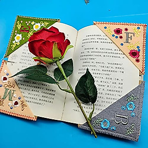 Hilsayum 4 Styles Embroidered Corner Bookmark Floral Print Triangle Bookmarks Personalized Corner Page Clips Gift for Women (4) Multi