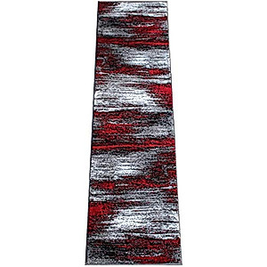 Champion Rugs Modern Rugs for Living Room Abstract Soft Plush Red Grey Black Area Rug (2’ X 7’ Runner)