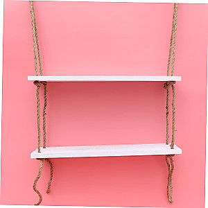 GOOHOCHY Wood Shelves Vintage Shelves Wall Hung Shelves Retro Bookshelf Swing Rope Floating Shelves Rustic Swing Mounted Bookshelf for Hanging Shelves for Wall White