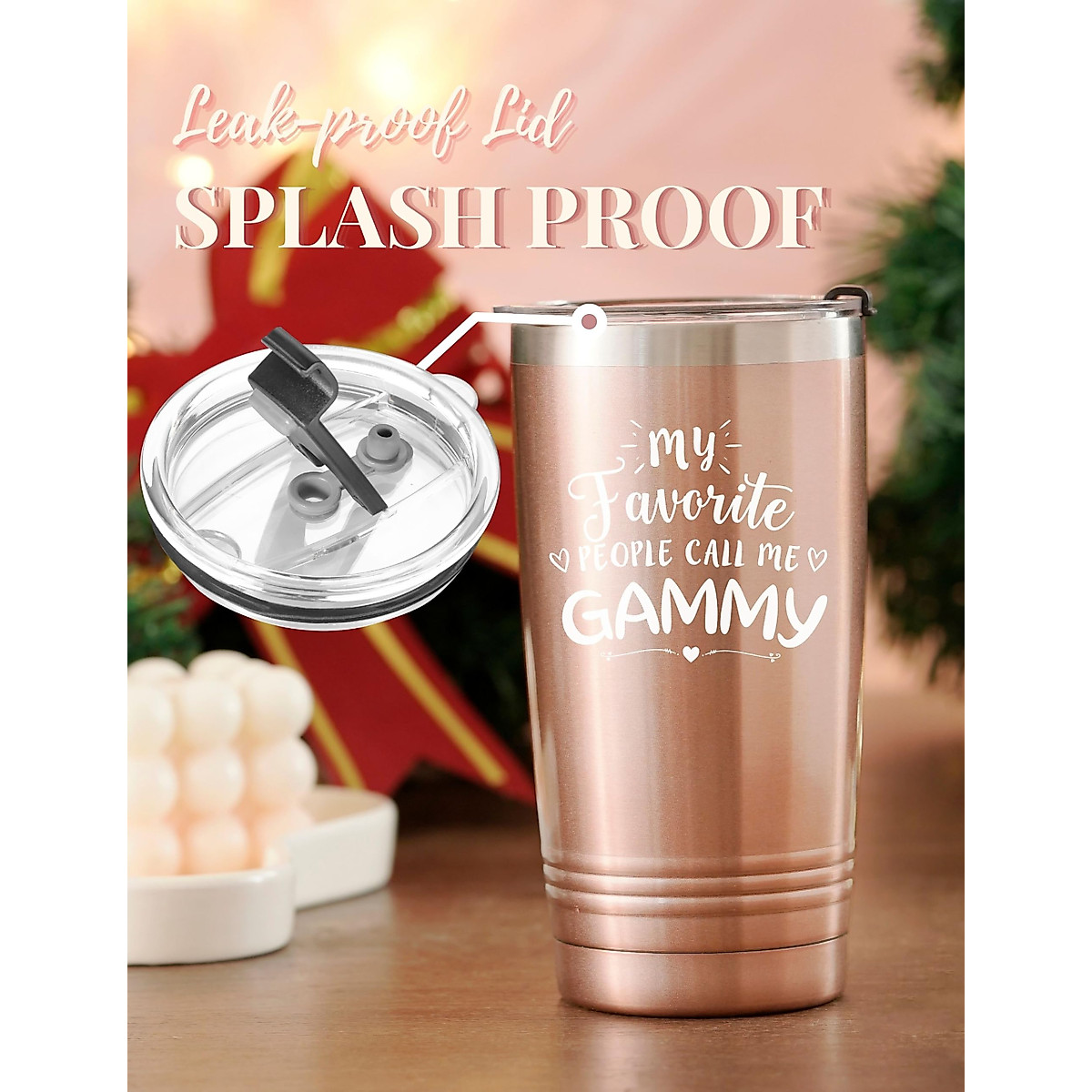 Onebttl Gammy Gifts for Grandma, Insulated Stainless Steel Wine Tumbler with Lid, For Grandma on Birthday, Mother’s Day, Christmas gifts, Rose Gold, (20 oz) My favorite people call me Gammy