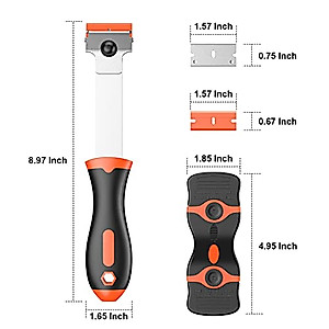 BSUXMAFG Razor Blade Scraper, 2PCS Razor Scraper Tool, 2-in-1 Razor Scraper Set with 30Pcs Razor Blades, for Removing Label, Registration Sticker, Tint, Grease from Windshield, Appliance, Glass