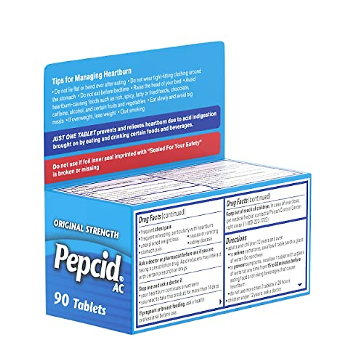 Pepcid AC Original Strength Heartburn Relief Tablets, Prevents & Relieves Heartburn Due to Acid Indigestion & Sour Stomach, 10 mg Famotidine to Reduce & Control Acid, Fast-Acting, 90 Ct