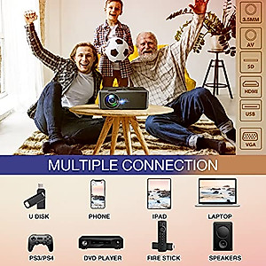 XIAOYA Outdoor Projector, HD Movie Projector Support 1080P, 4000 Lumens Home Theater Projector with HiFi Speaker, Compatible with HDMI, Fire Stick, USB(Black-w2)