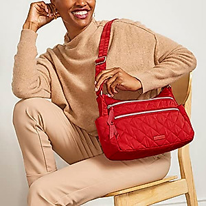 Vera Bradley Women's Performance Twill Triple Zip Shoulder Satchel Purse, Meadowlark Tan, One Size