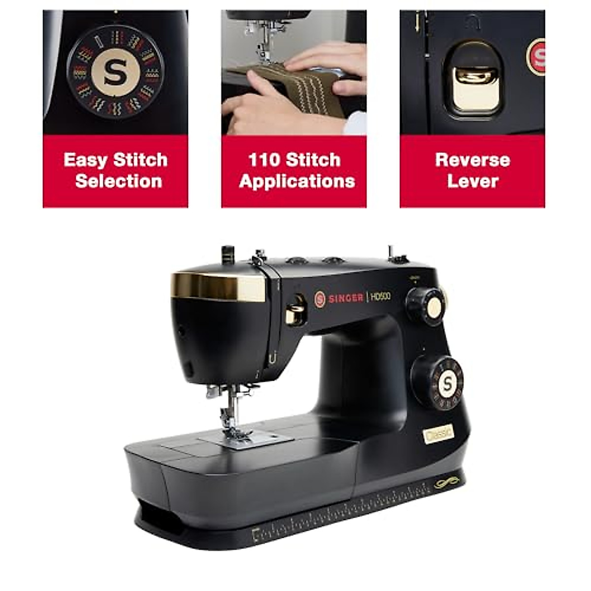 SINGER Heavy Duty 500 Classic Sewing Machine with Accessory Kit | Strong Motor with Enhanced Piercing Power, 23 Built-In Stitches, Full Metal frame, 1-step Buttonhole & LED Light