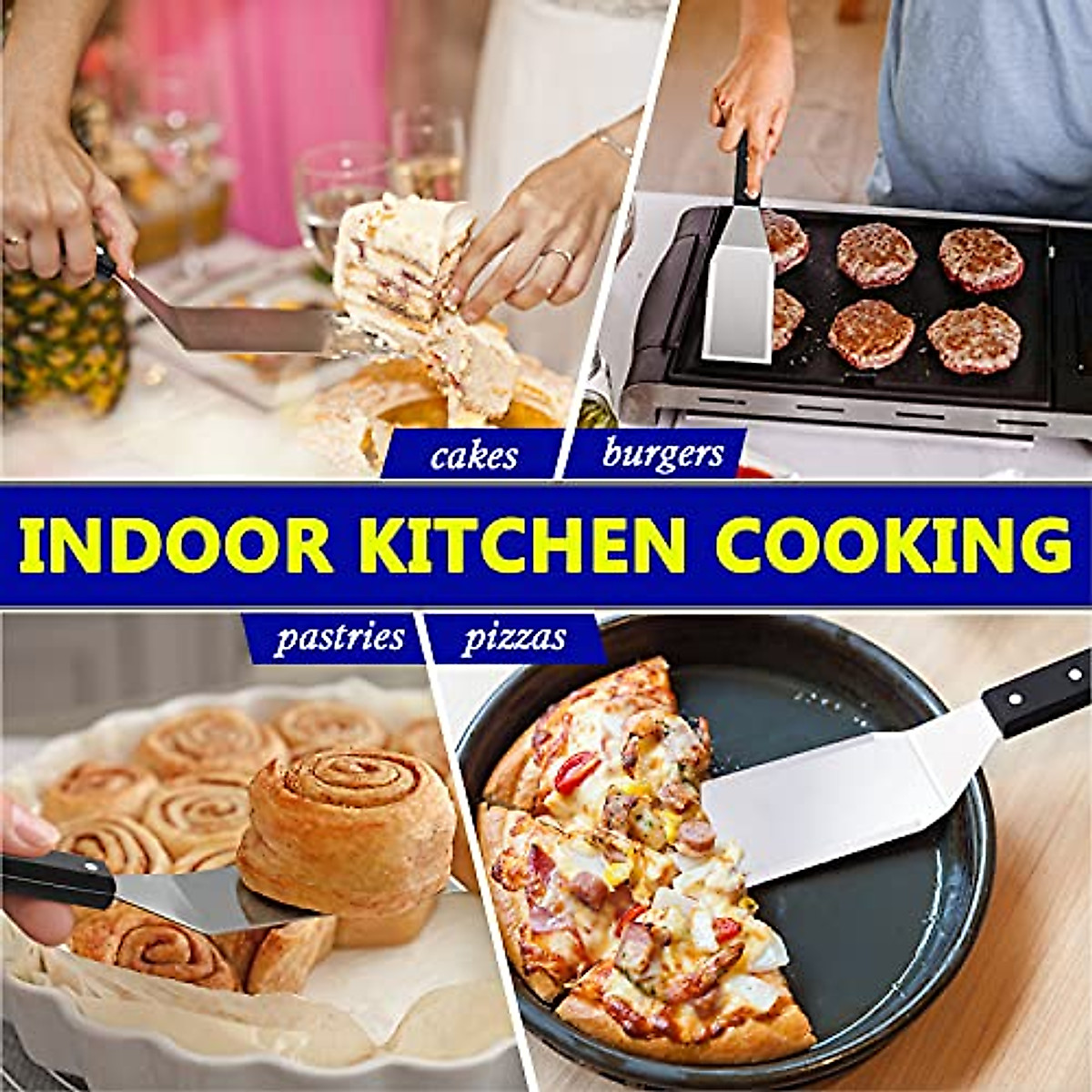 HaSteeL Griddle Accessories, 6-Piece Metal Spatula Set Stainless Steel with Riveted Handle for BBQ Flat Top Grill, Pancake Flipper/Griddle Scraper/Hamburger Turner - Dishwasher Safe