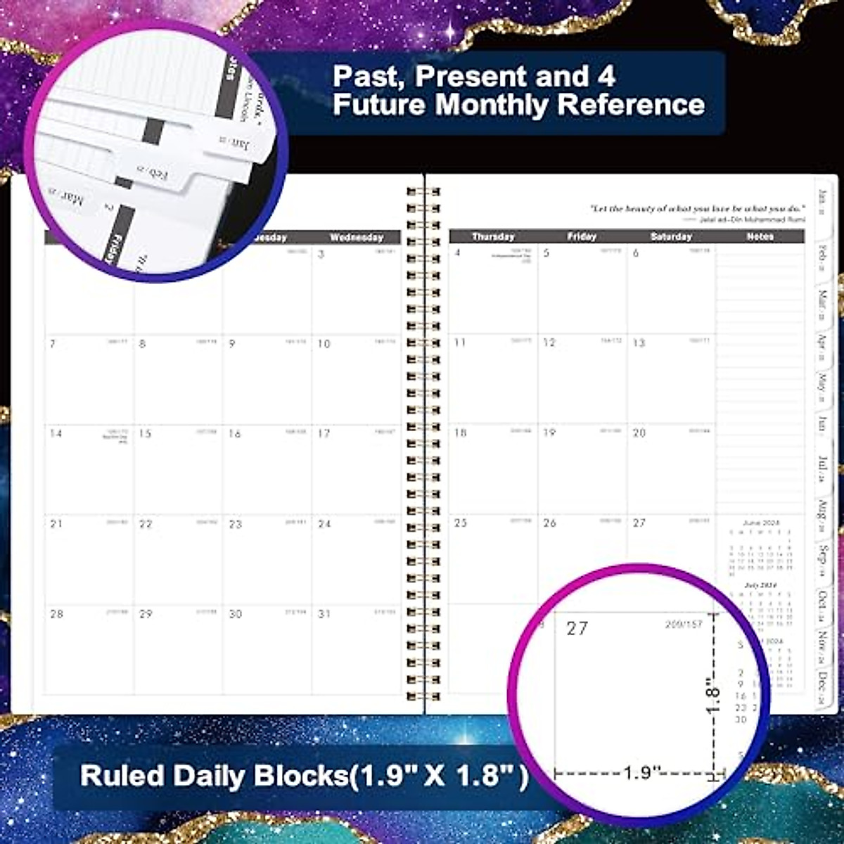 2024-2026 Monthly Planner - 2 Year Planner with Tabs & Pocket, July 2024 - June 2026, Contacts and Passwords, 8.5" x 11", Thick Paper, Twin-Wire Binding - Star