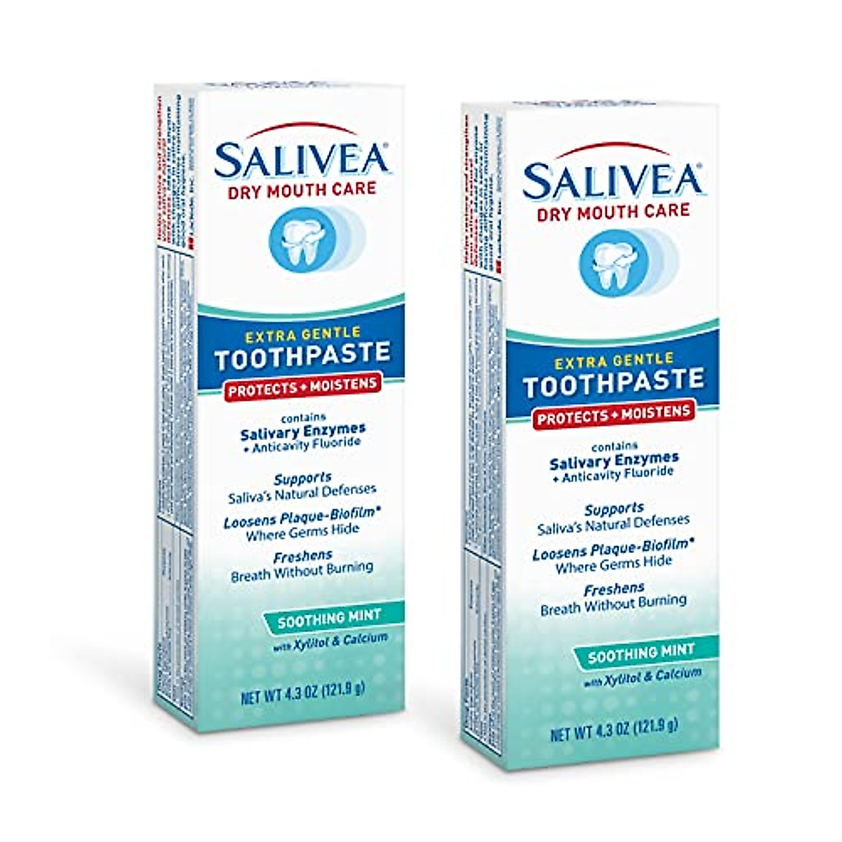 SALIVEA Dry Mouth Toothpaste - Soothing Mint Toothpaste with Natural Salivary Enzymes - Gentle Toothpaste to Aid Dry Mouth Care - Natural, Paraben Free Dry Mouth Toothpaste - Mint Flavor (2 Pack)