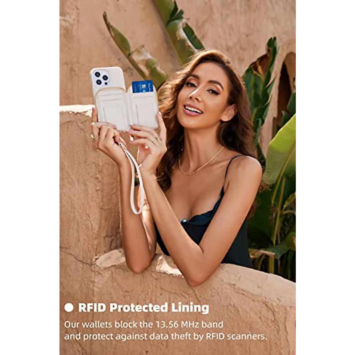 ZVE iPhone 13 ProMax Wallet Case with Wrist Strap, Zipper Phone Case with RFID Blocking Card Holder Leather Case Cover Women iPhone Accessories for iPhone 13 Pro Max 6.7"- Beige